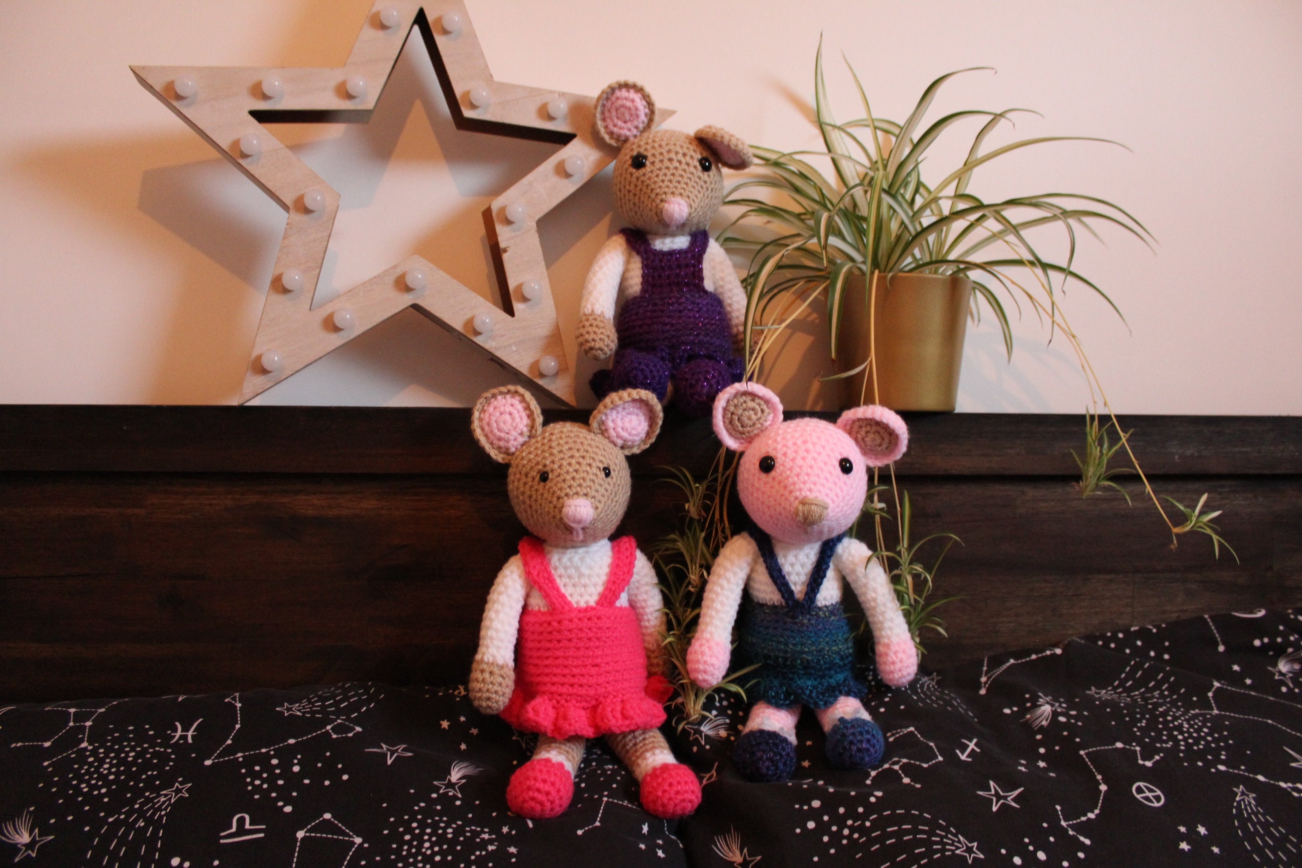 Large Hand-crocheted Mouse Toy Brown W/ Purple Dress - Etsy UK