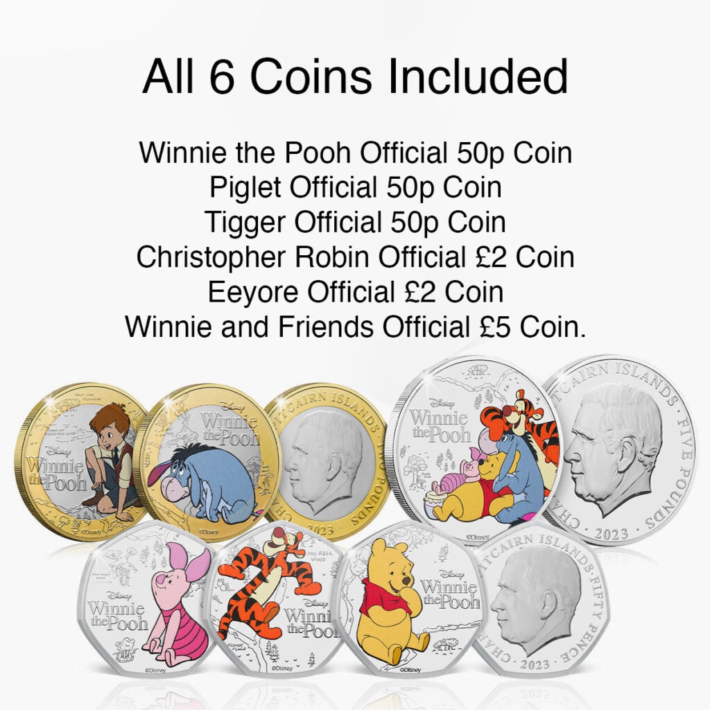 Winnie the Pooh 100 Years Disney 6 Coin Collection With Display Stand ...