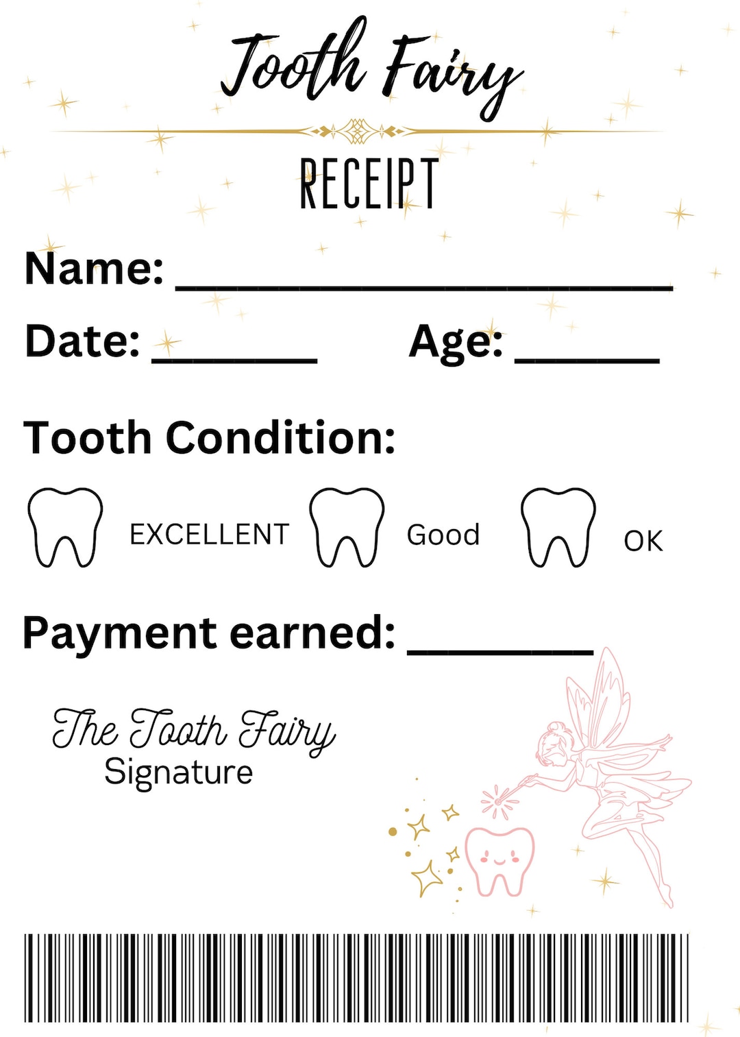 DIY Tooth Fairy Report Card Receipt, Digital Download Printable Tooth ...