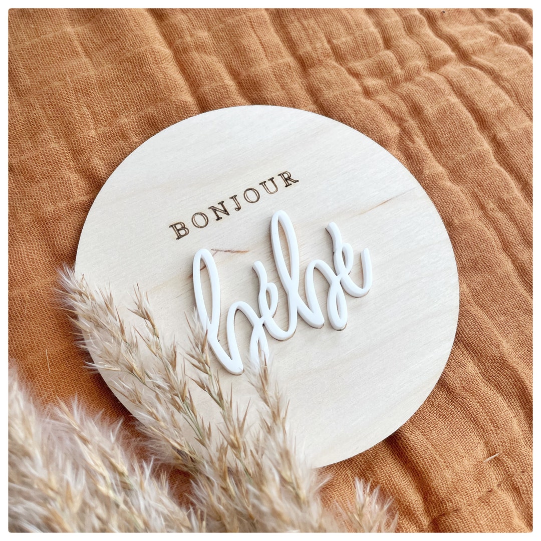 Bonjour Bebe Plaque / French Baby Plaque / Hello World Baby Disc ...