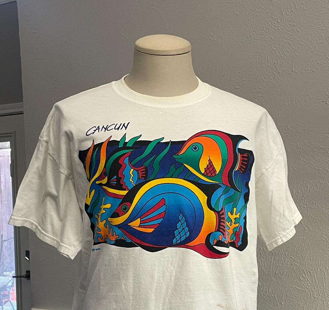 Vintage 90s Cancun Fish White T-shirt Size L - Etsy