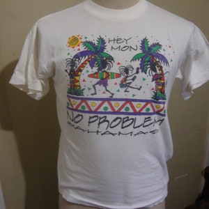 Vintage 90's Hey Mon No Problem Bahamas Souvenir White T Shirt Size S ...