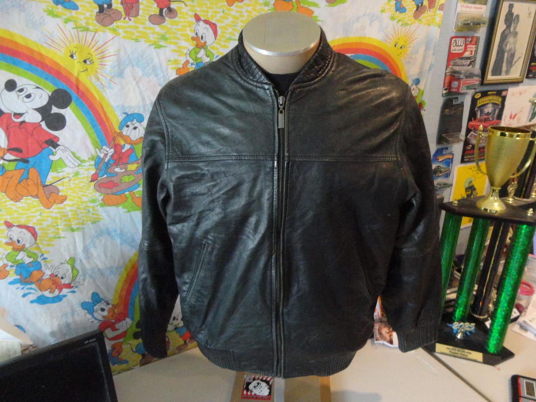 Vintage Giovanni Black Leather Jacket Mens XL Full Zip Bomber - Etsy