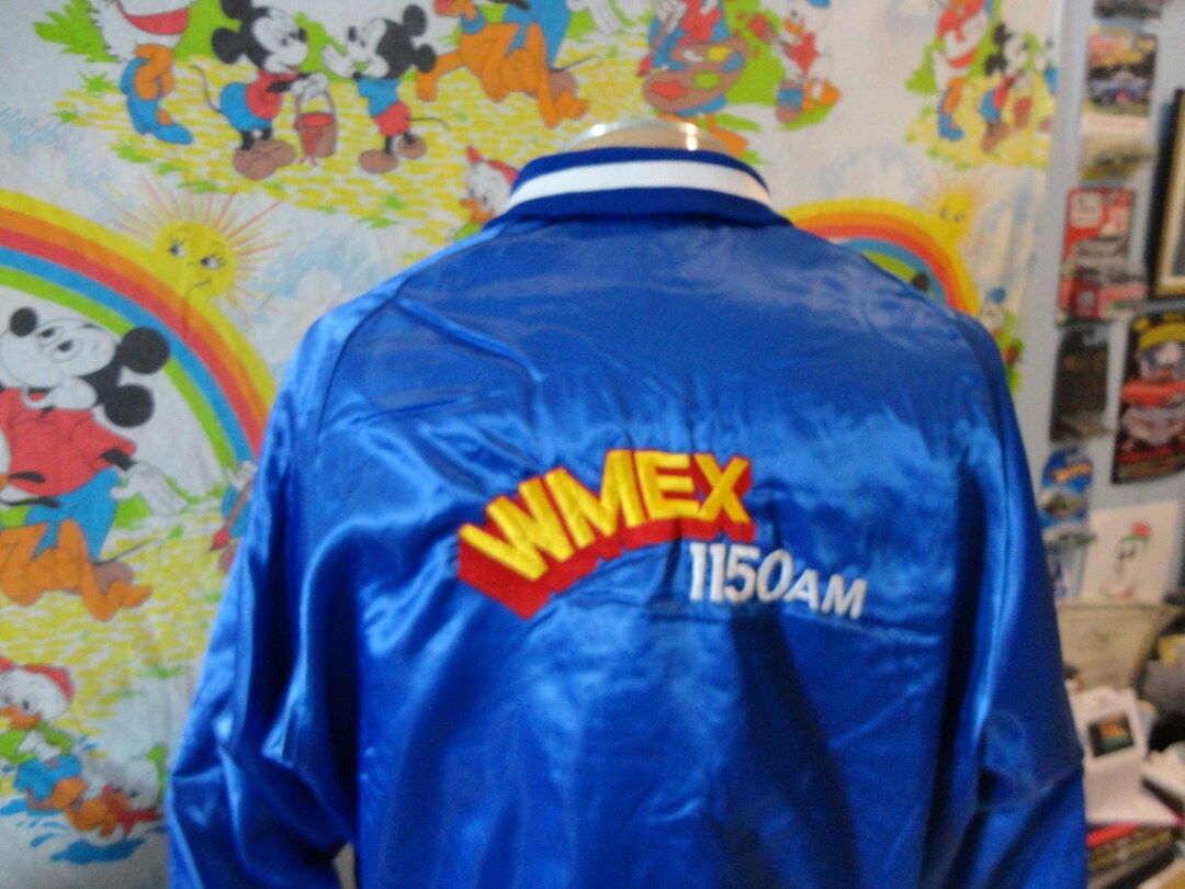 Vintage 80's WMEX 1150 AM Radio Station Vox Foxi Blue Satin Bomber ...