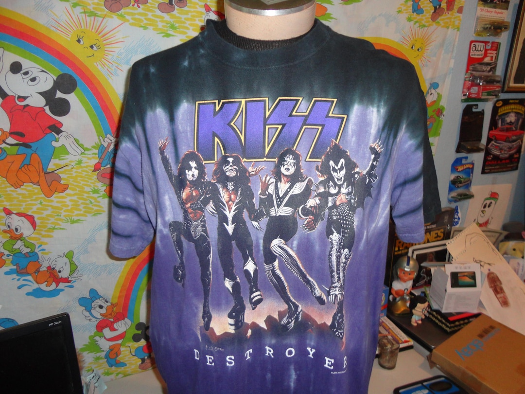 Vintage Y2K KISS Destroyer Ty Dye Psychedelic Liquid Blue T Shirt L - Etsy