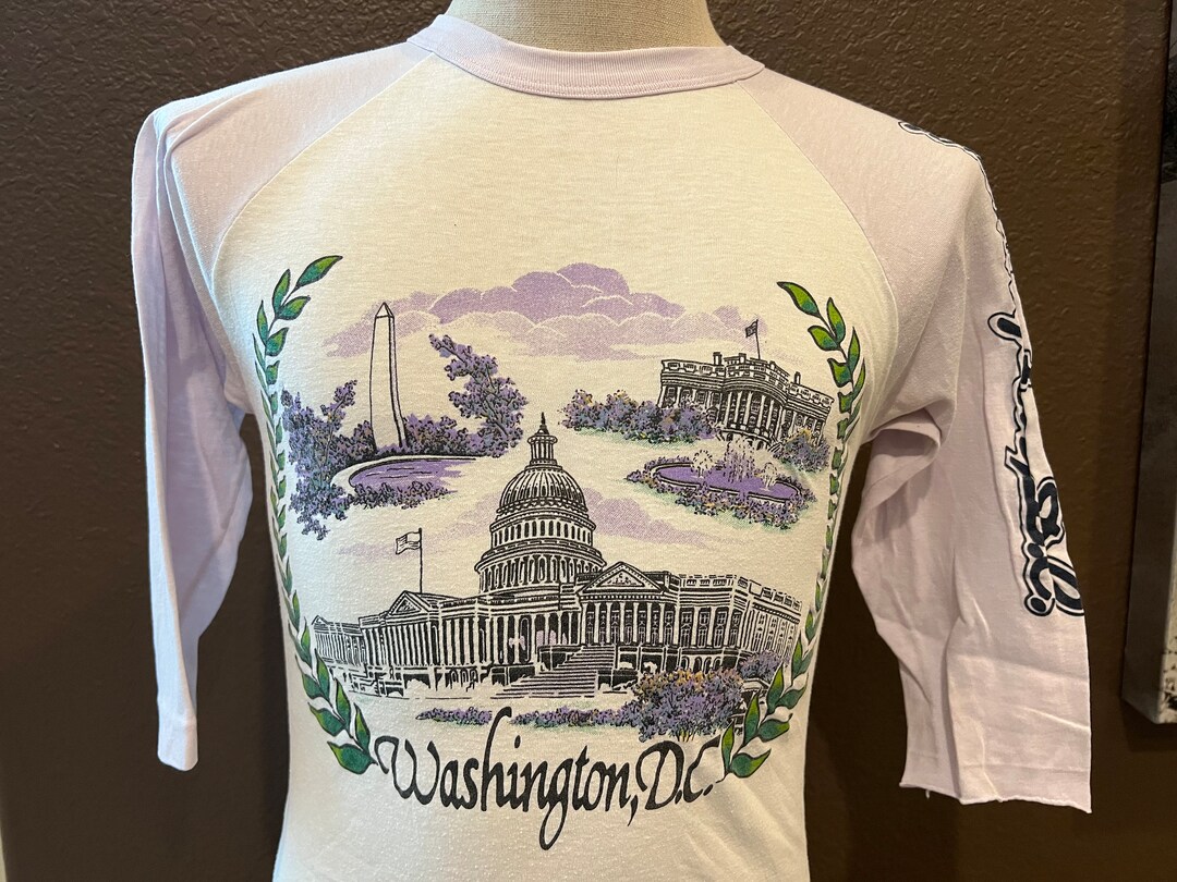 Vintage 80's Washing D.C. Monuments Lavender White Quarter Sleeve Shirt ...