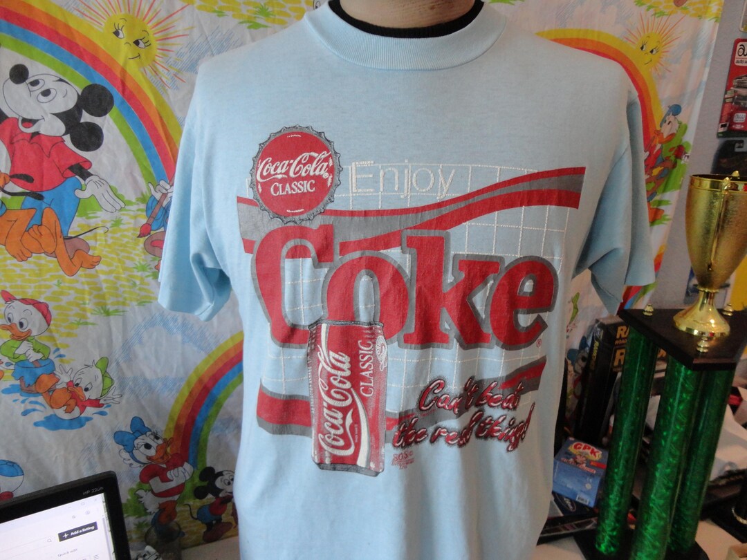 Vintage 80s Coca Cola Enjoy COKE Classic Light Blue Single Stitch T ...
