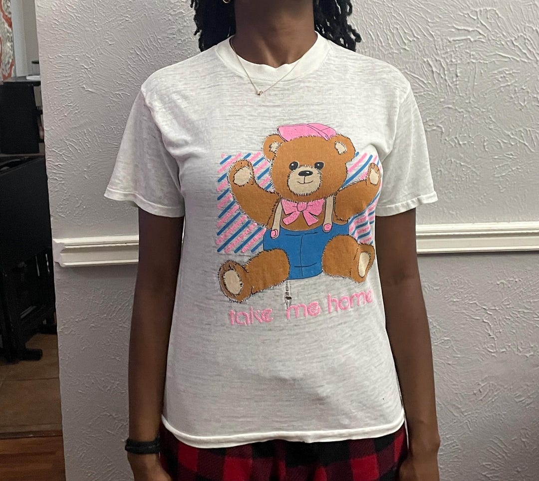 Vintage 80s Take Me Home Teddy Bear Soft Paper Thin White T-shirt ...