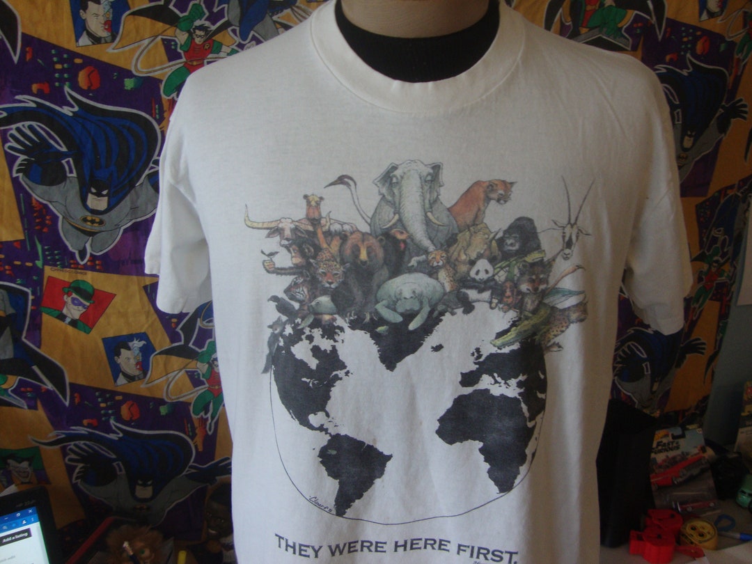 Vintage 90's They Were Here First Human-i-tees Animal Globe Endangered ...