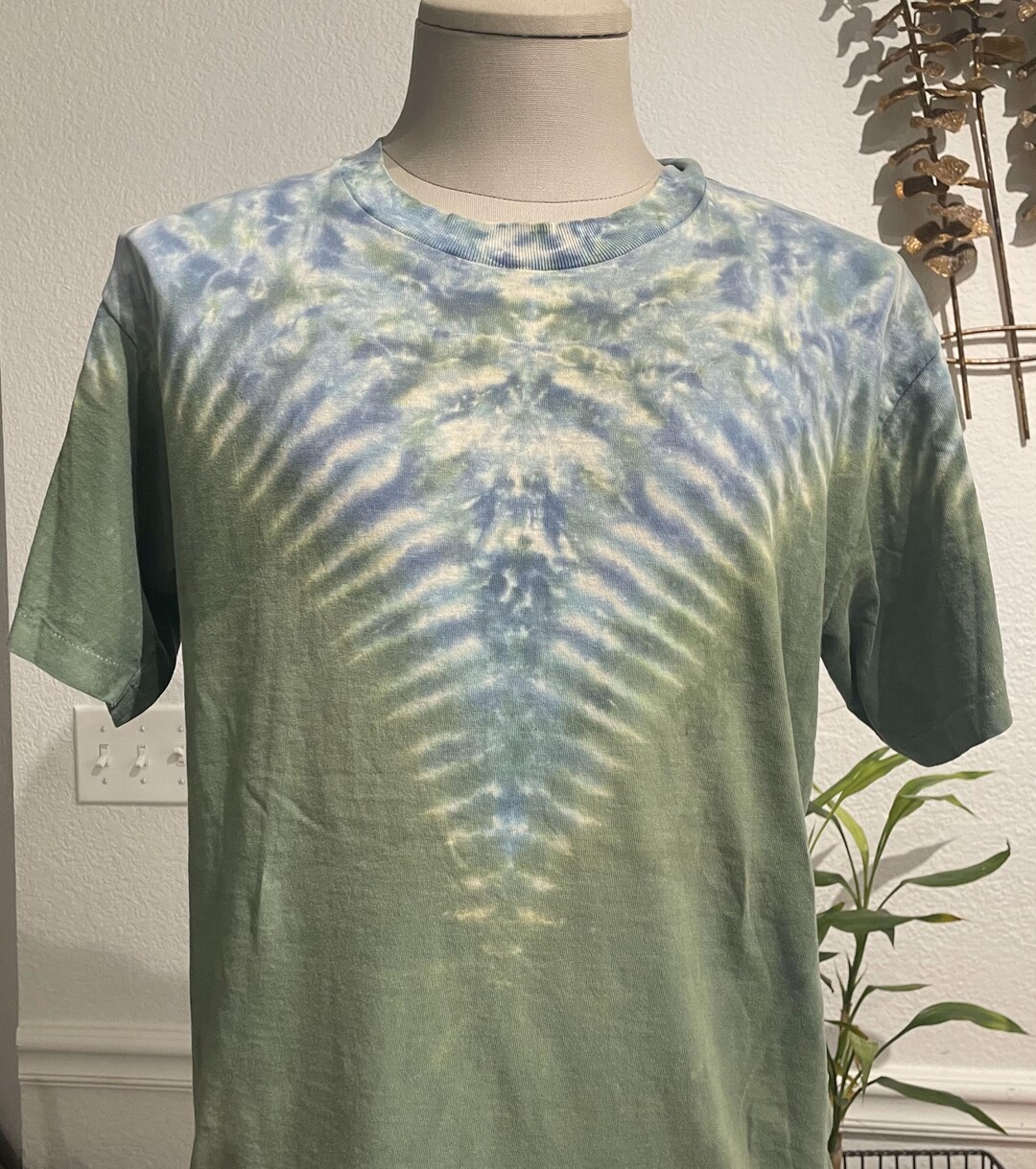 Vintage 90s Green and Blue Tie-dye Blank T-shirt Size L - Etsy