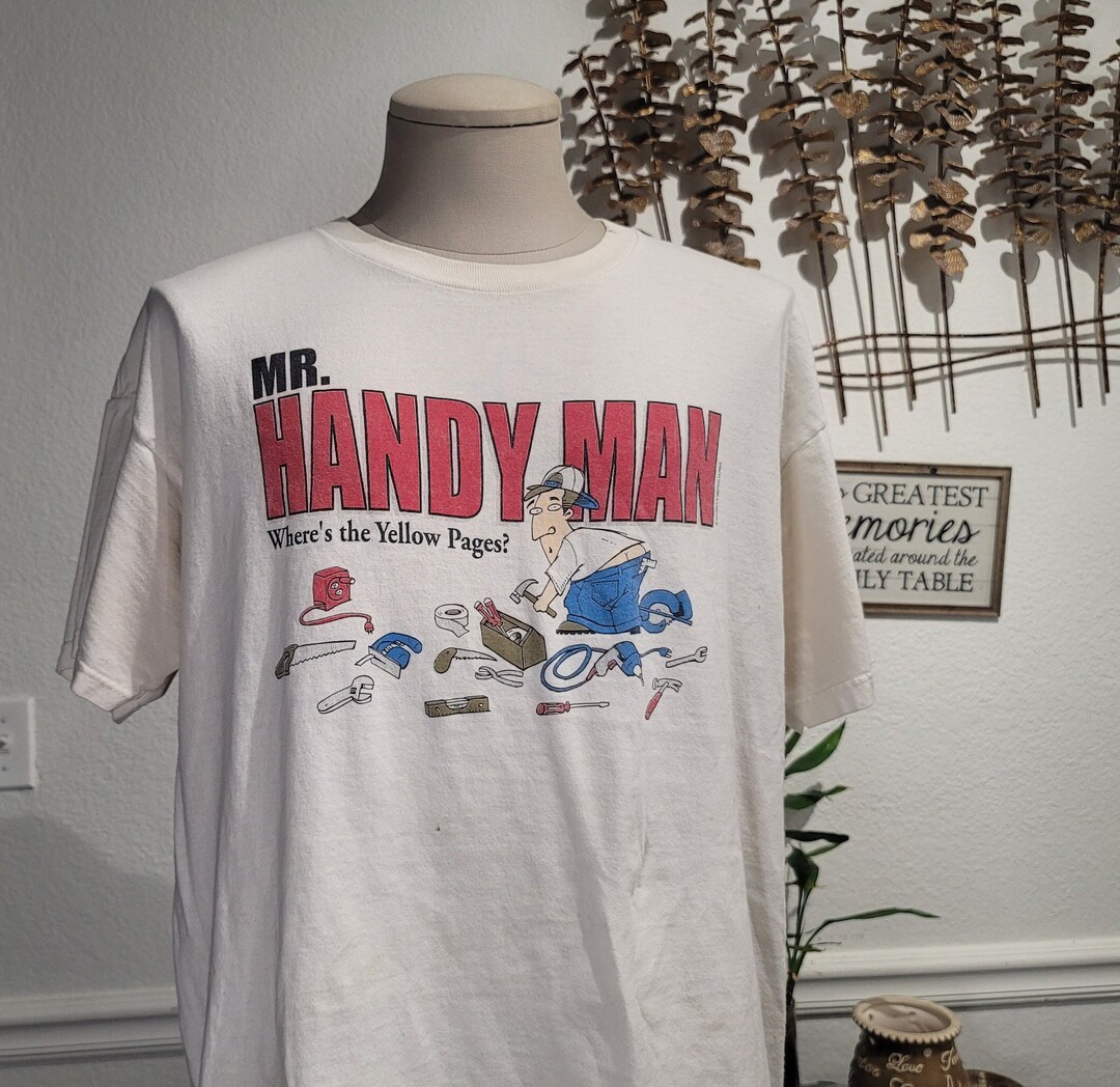 Vintage 90s Mr. Handy Man, Where's the Yellow Pages? White T-shirt Size ...