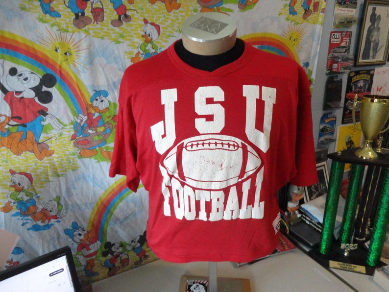 Vintage 90's JSU Football Bike Athletic Red Jersey Crop Top T-shirt L ...