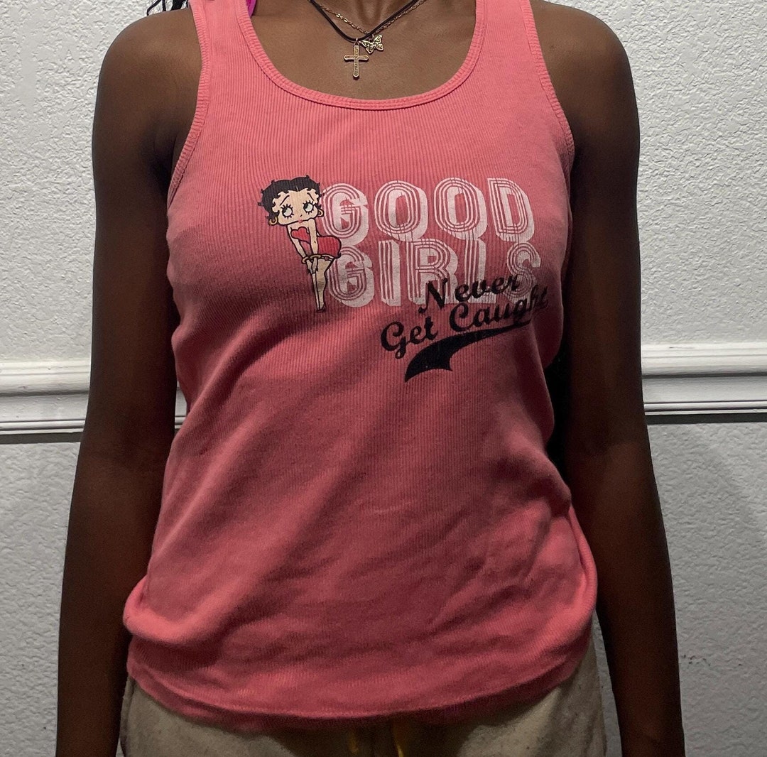 Vintage 2000s Betty Boop Never Get Caught Pink Tank-top Modeled Size S ...