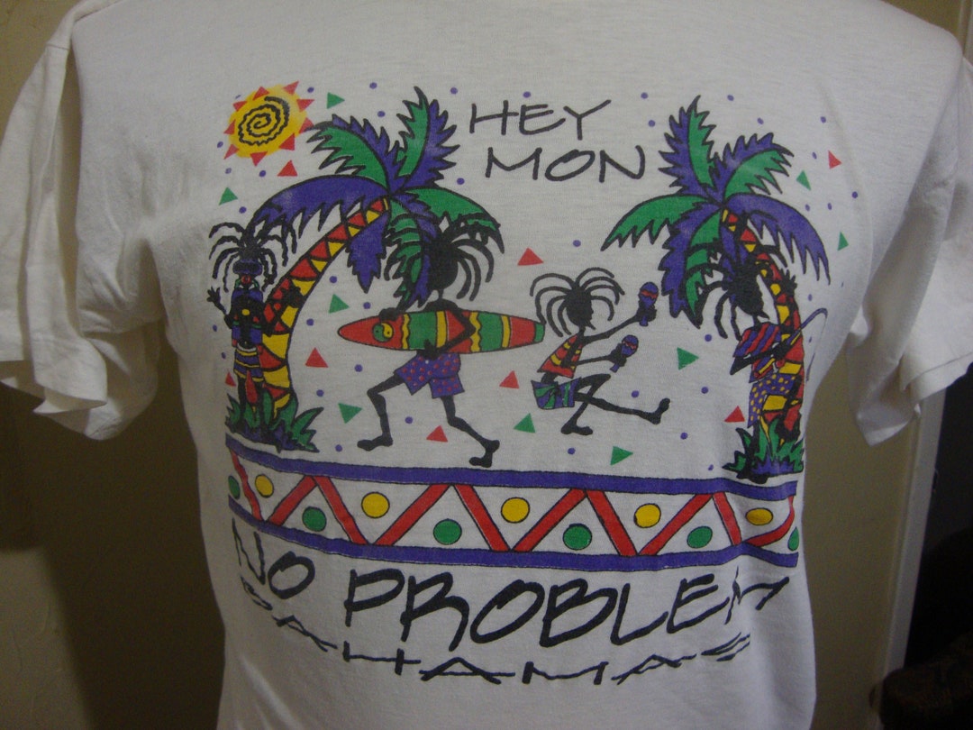 Vintage 90's Hey Mon No Problem Bahamas Souvenir White T Shirt Size S ...