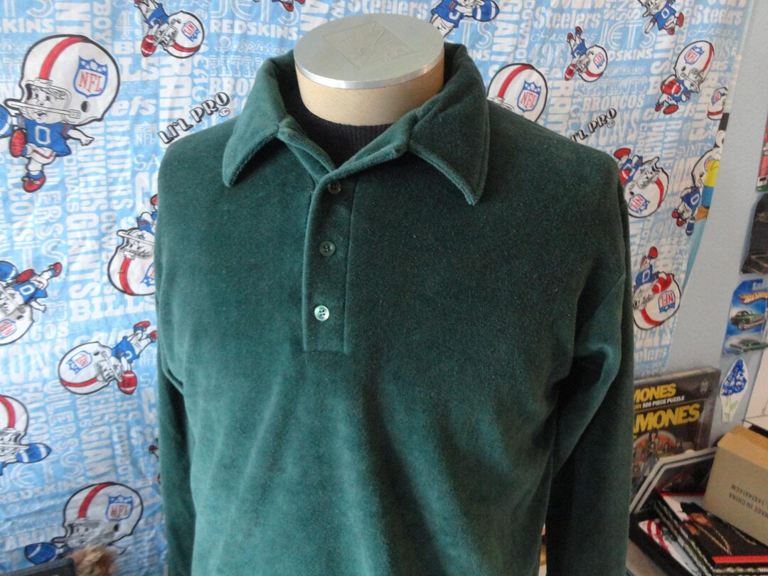 Vintage Late 70's Early 80's Green Long Sleeve Velour Disco Collar ...
