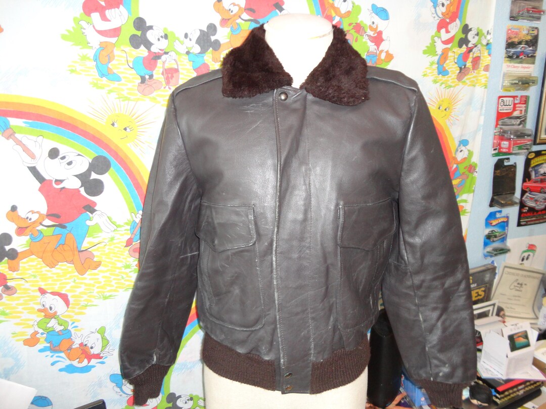 Vintage WEAR GUARD Leather Flight Bomber Jacket Men's Size 38 Regular ...