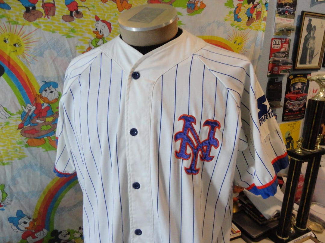 Vintage 90's New York Mets Pinstripe Starter MLB Baseball White Jersey ...