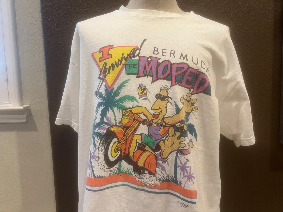 Vintage 90's I Survived the Bermuda Moped White T Shirt Size XL - Etsy