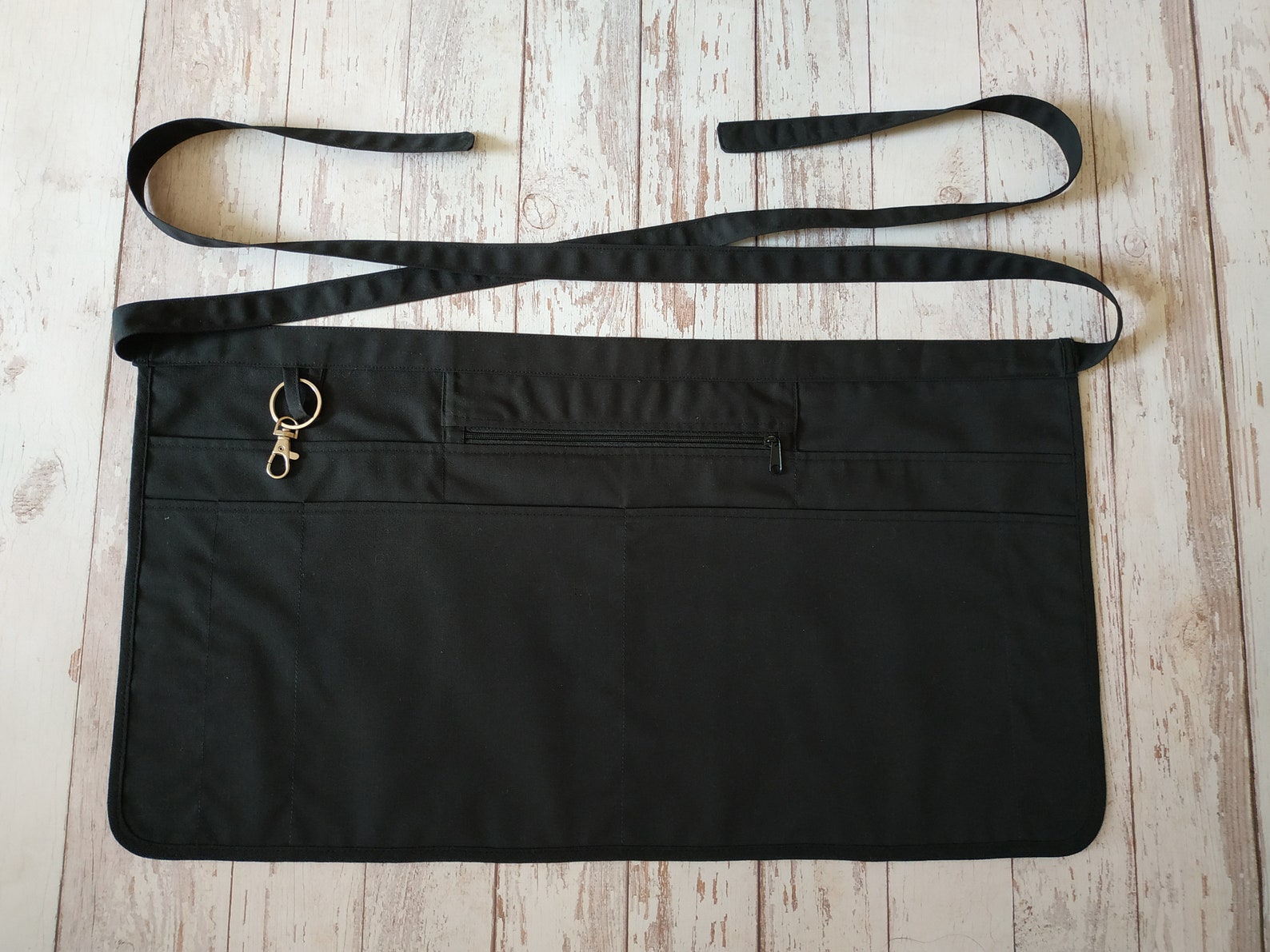 Utility Black Half 8 Pockets Apron, Zipper Pocket Server Apron ...