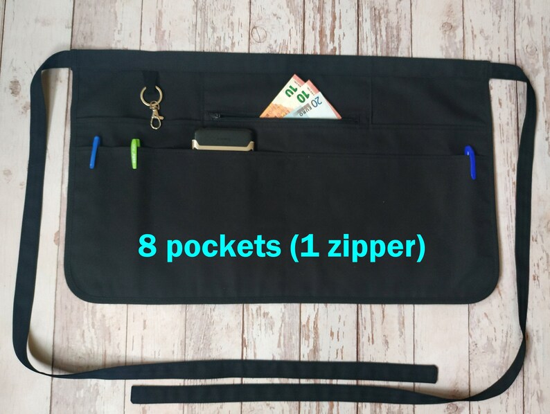 Utility Black Half 8 Pockets Apron, Zipper Pocket Server Apron ...
