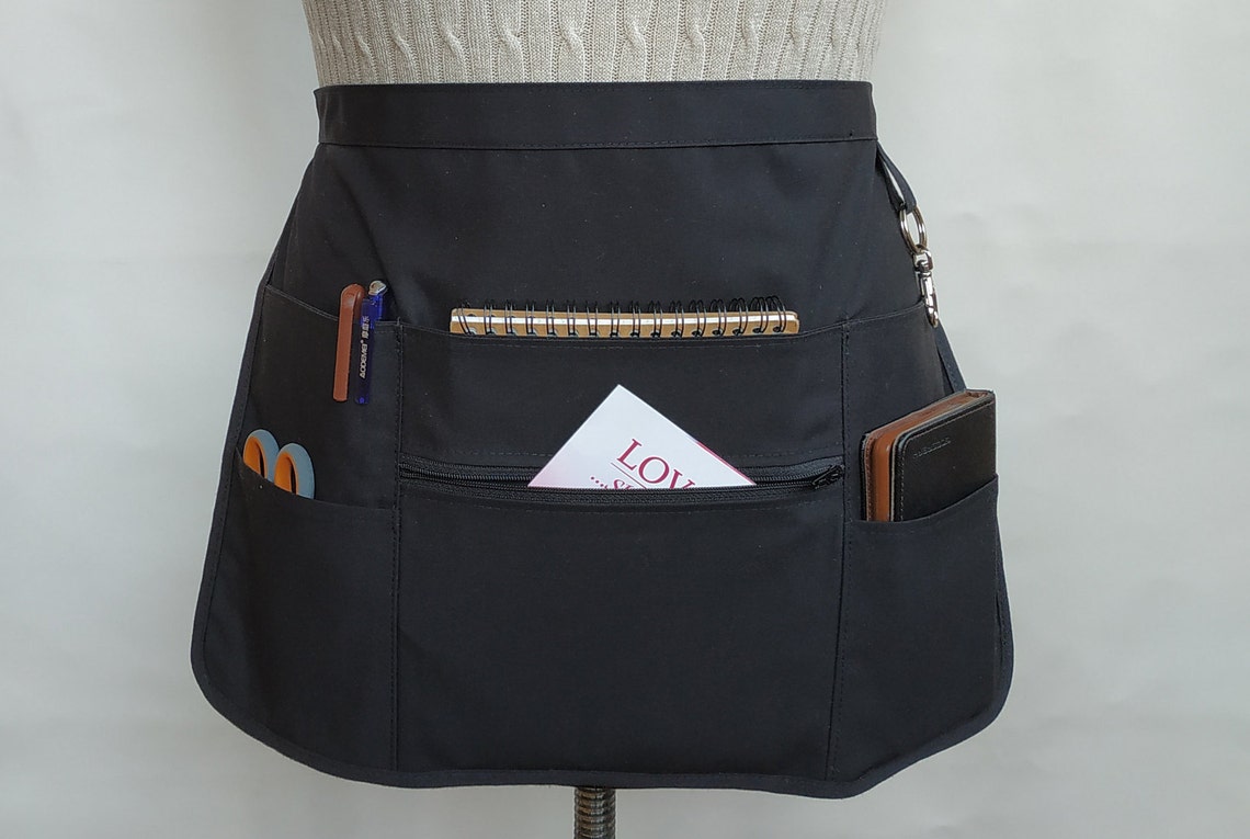 Utility Black Half 6 Pockets Apron, Teacher Apron, Waitress Apron ...