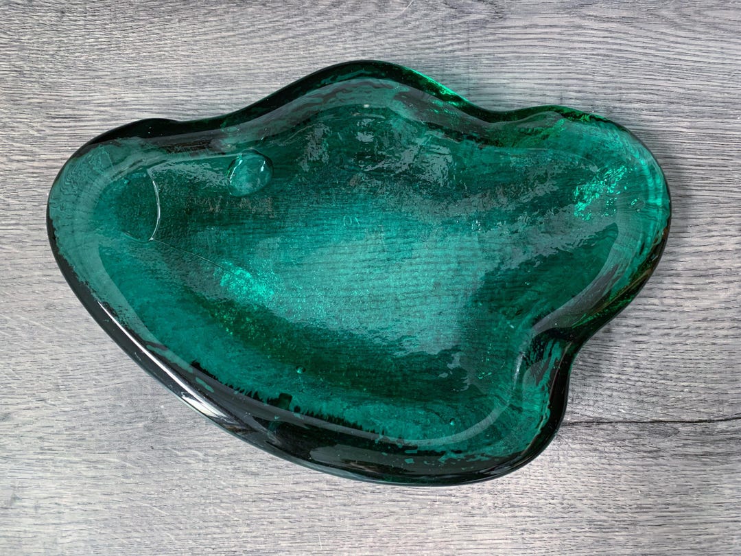Blenko Glass MCM Amoeba Sea Green Ashtray, Trinket Dish or Drop Zone ...