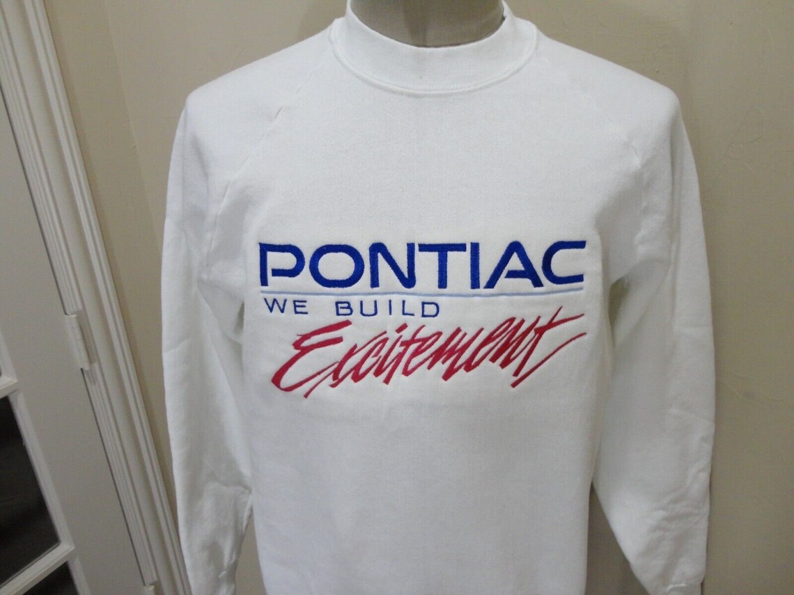 Vtg 90's White Embroidered PONTIAC Fruit of the Loom 50-50 Sweatshirt ...