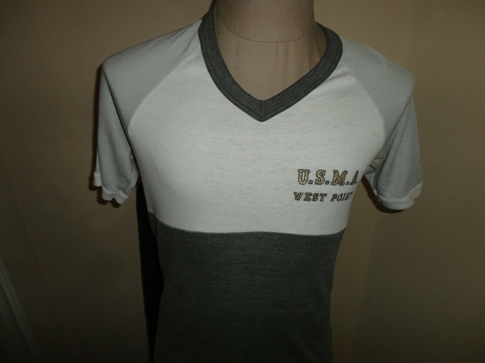 Vtg 80's Grey White USMA West Point Military Academy 50-50 V Jersey ...