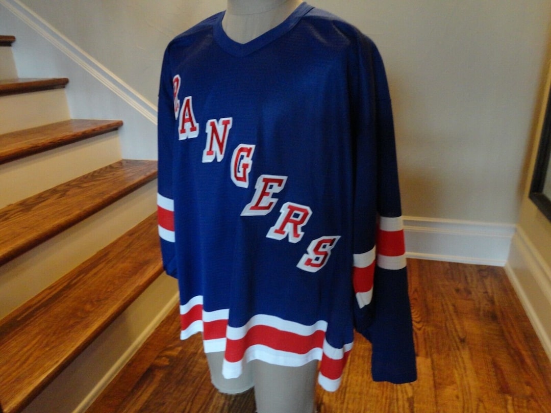 Vintage Blue BAUER Sewn Diagonal Letters New York Rangers NHL Hockey ...