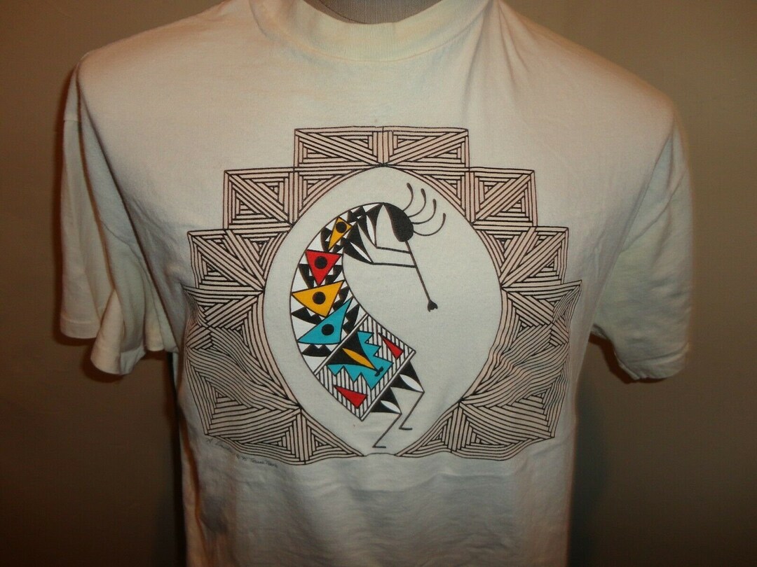 Vtg 1995 Tewa Tees Southwest Native American Hanes off White Cotton T ...