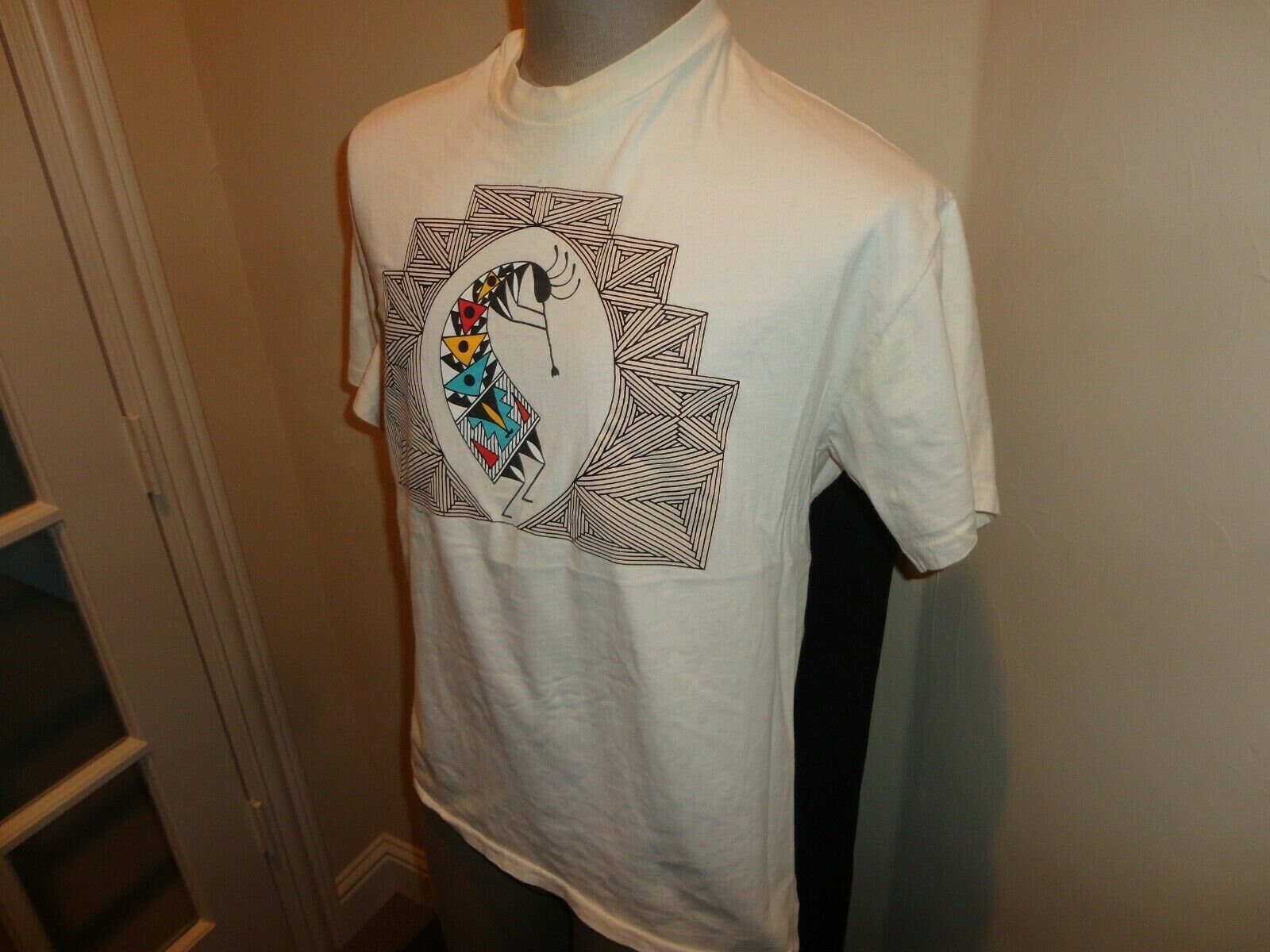 Vtg 1995 Tewa Tees Southwest Native American Hanes off White Cotton T ...