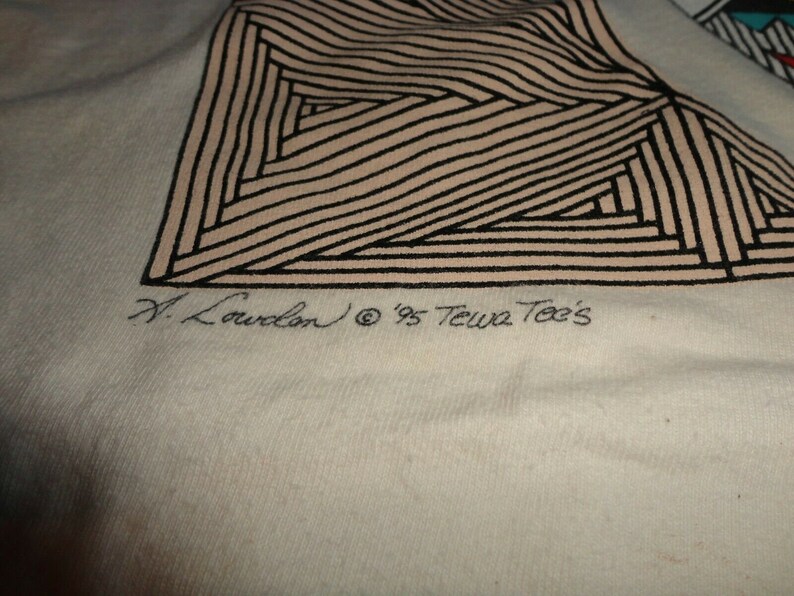 Vtg 1995 Tewa Tees Southwest Native American Hanes off White Cotton T ...