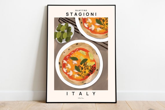 Pizza Poster Pizza Art Print Food Art Quattro Stagioni - Etsy