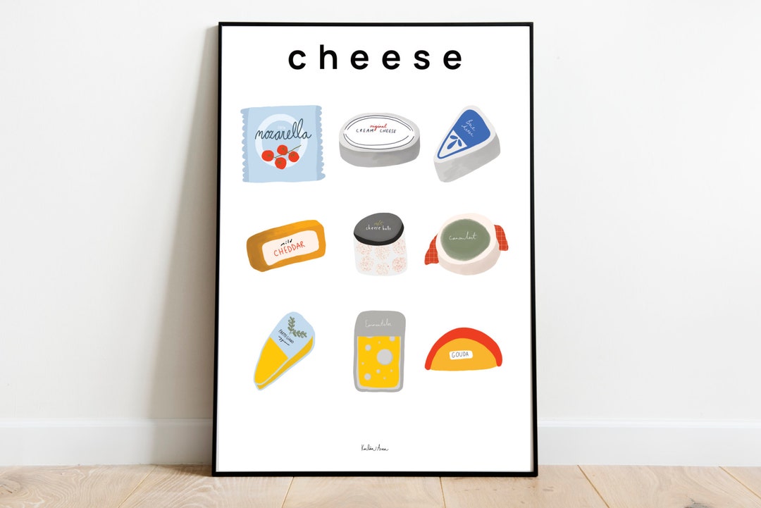Cheese Poster, Cheese Variety Art Print, Food Artwork, Variety of ...