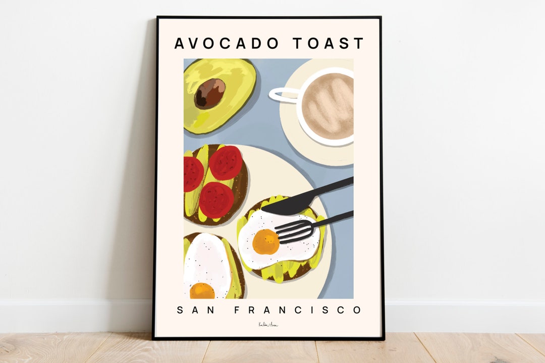 Avocado Toast Poster, Food Art Print, Breakfast Poster, Avocado Poster ...