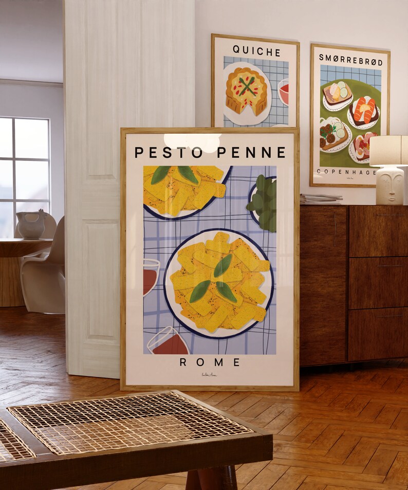 Pesto Pasta Art Print Pesto Penne Poster Pesto Wall Art - Etsy