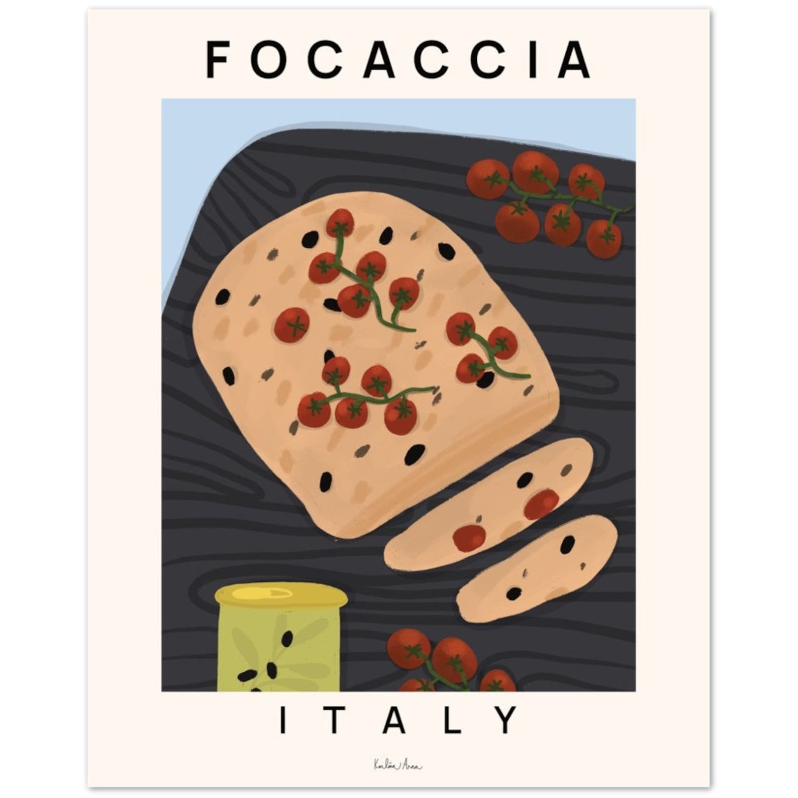 Focaccia Poster Food Art Print Focaccia With Rosemary Bread - Etsy