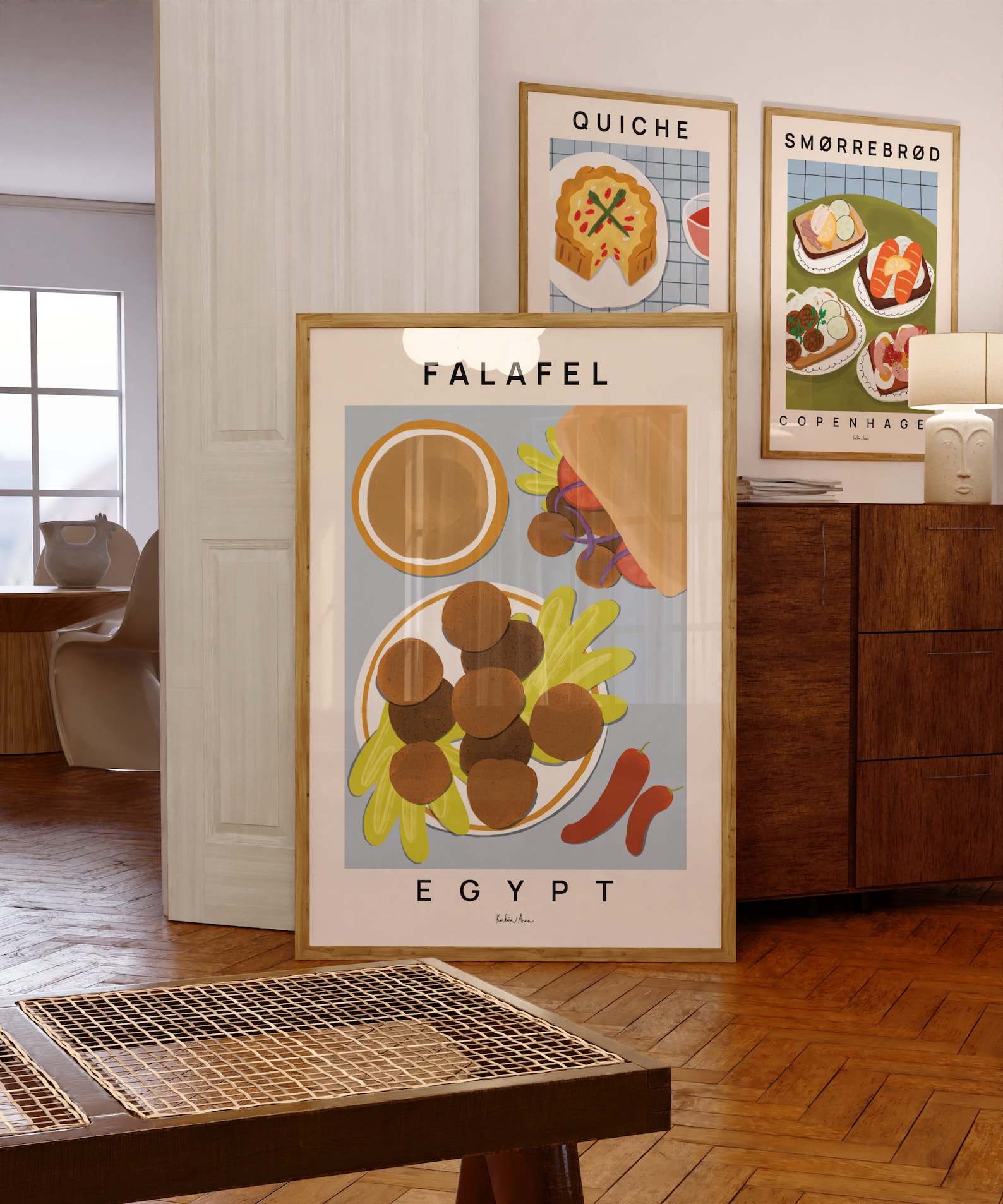 Falafel Art Print, Falafel Wrap Artwork, Hummus Art Print, Kitchen Wall ...