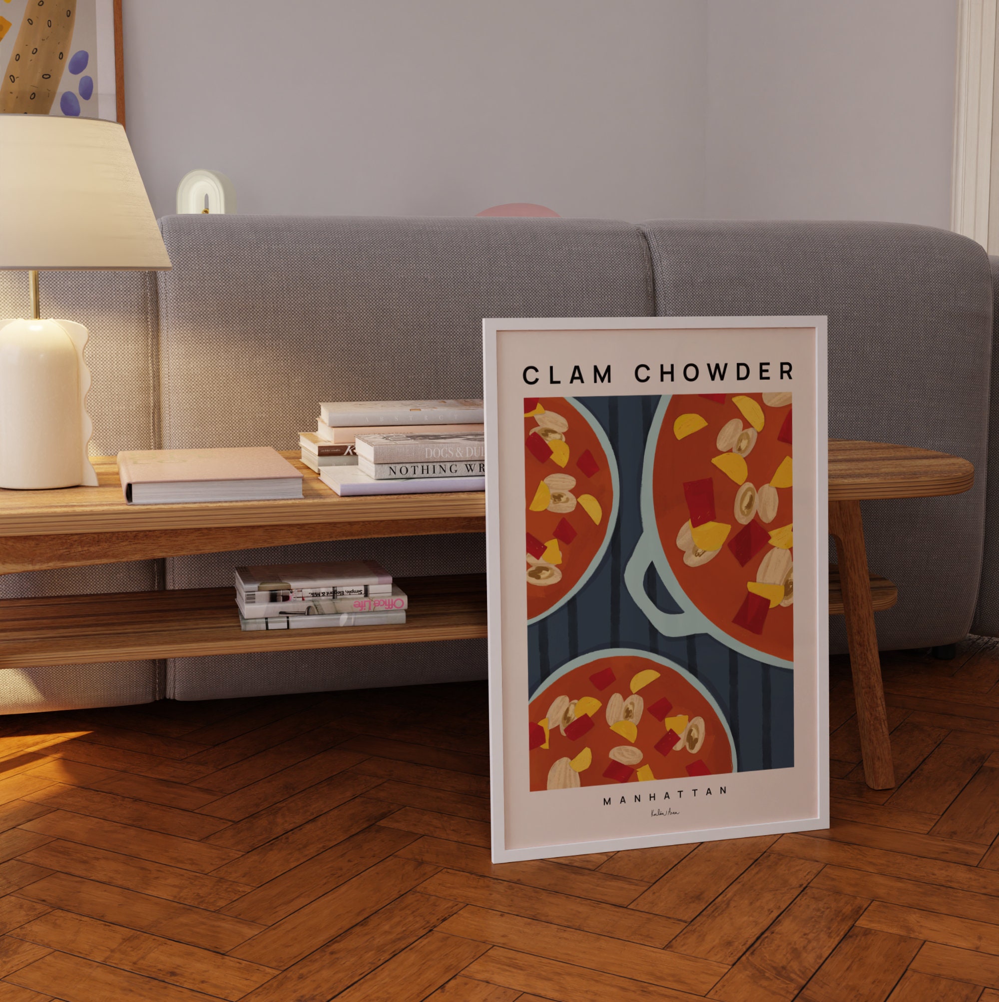 Clam Chowder Poster, Food Art Print, Manhattan Clam Chowder, Seafood ...