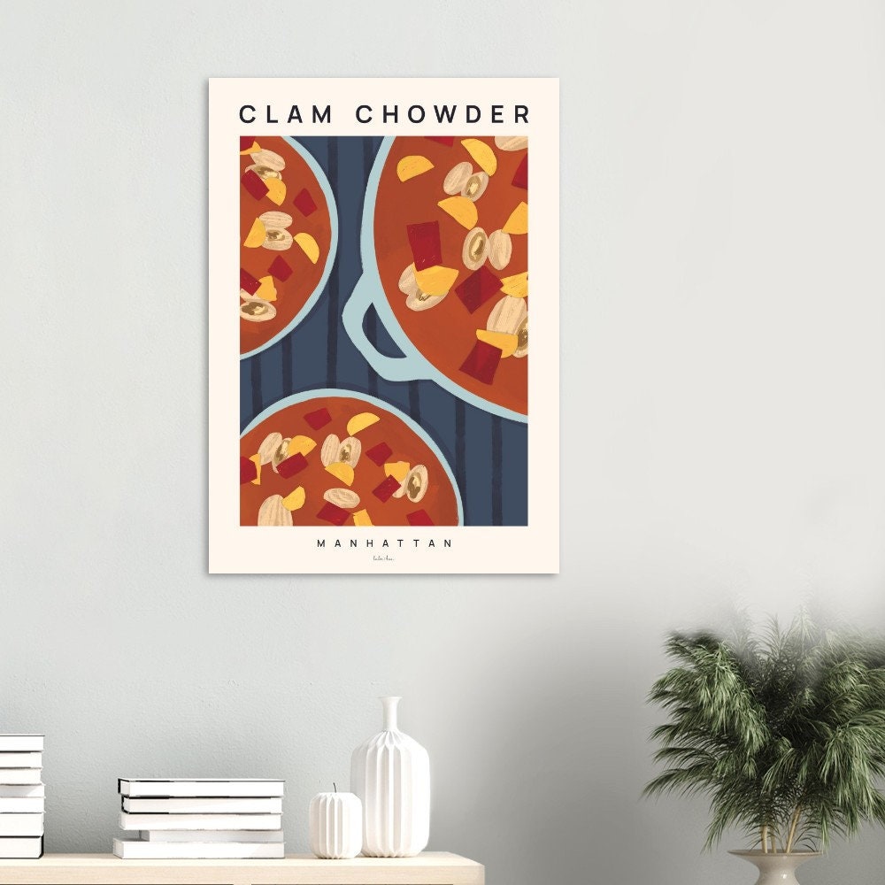 Clam Chowder Poster, Food Art Print, Manhattan Clam Chowder, Seafood ...
