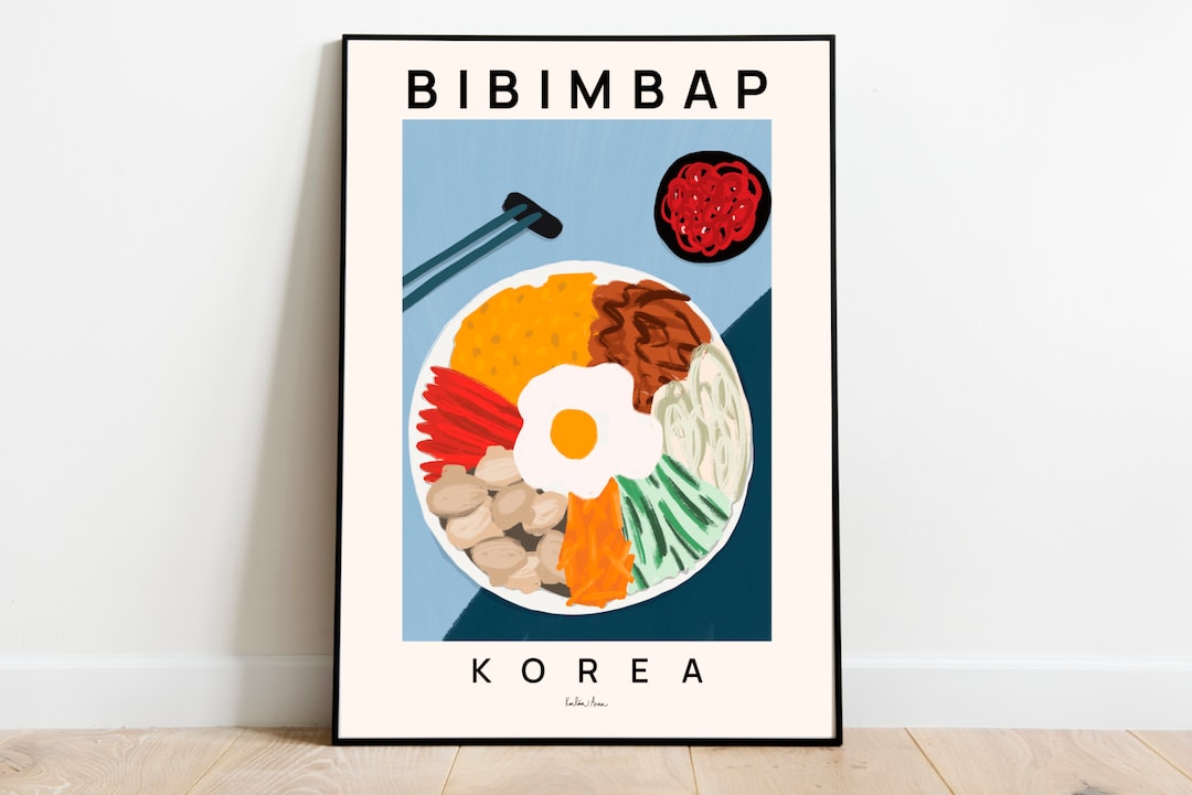 Bibimbap Poster, Food Print, Korean Food Poster, Kitchen Wall Art ...