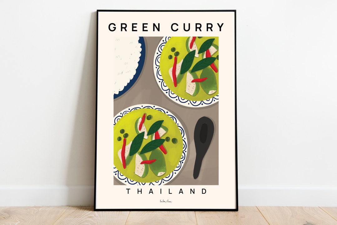 Green Curry Thailand Art Print, Food Poster, Kitchen Wall Art, Asian ...