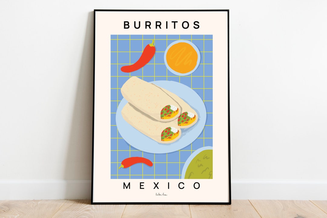 Burrito Posters, Food Poster, Mexican Food Print, Food Illustration ...