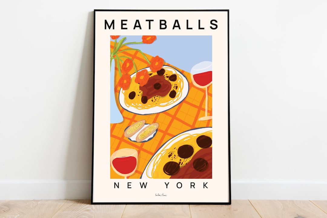 Pasta Art, Spaghetti and Meatball Poster, Meatballs Food Print Spaghetti Poster, Food Wall Art ...