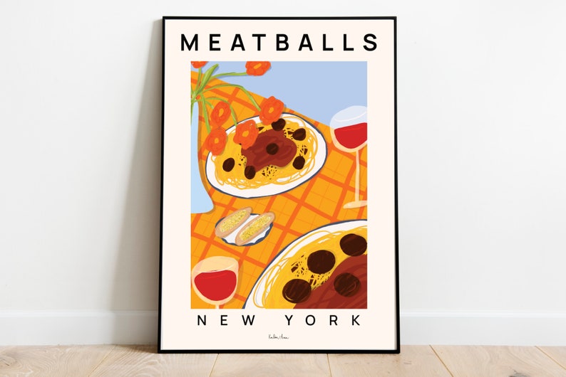 Pasta Art Spaghetti and Meatball Poster Meatballs Food Print - Etsy