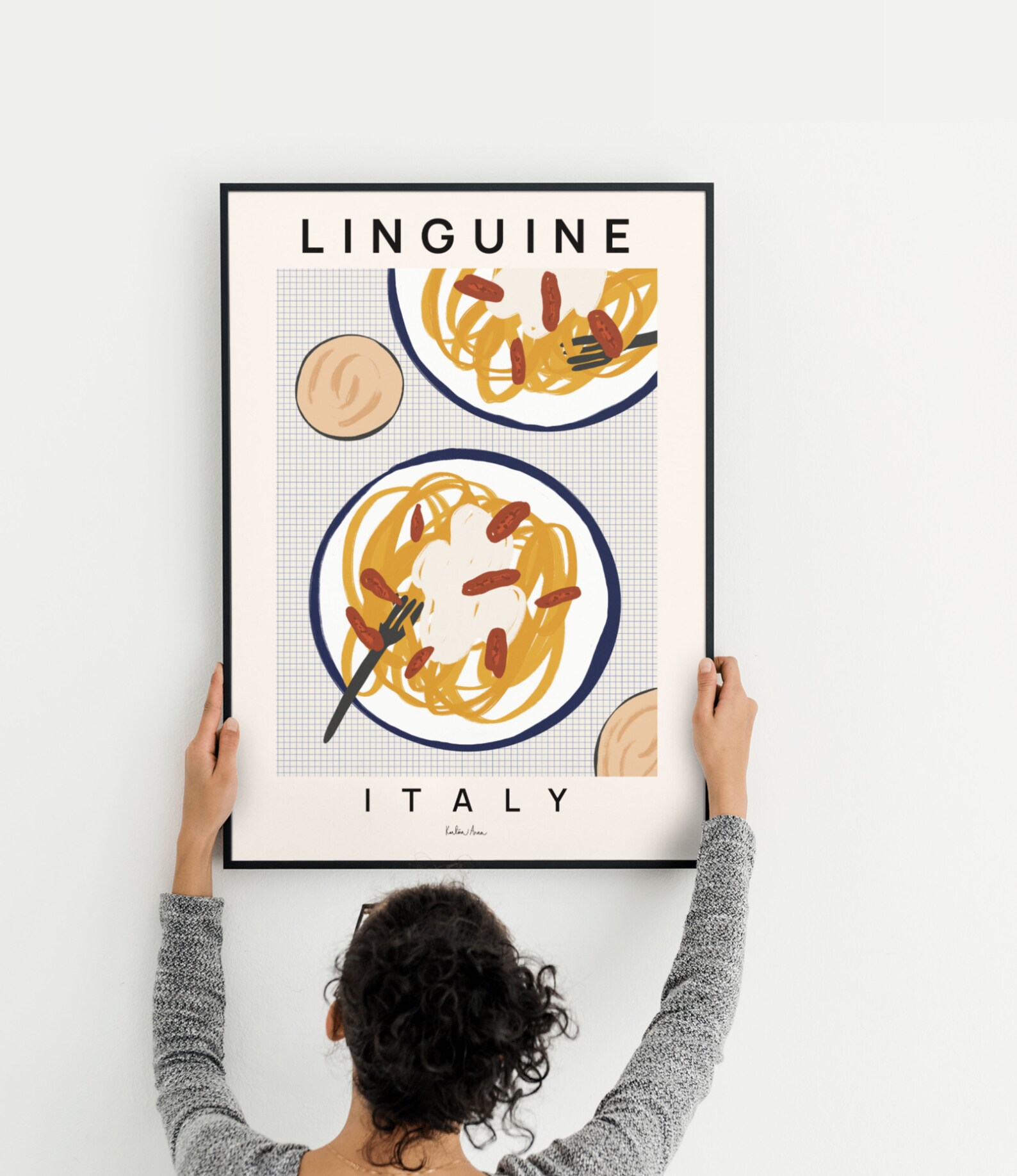 Linguine Print, Pasta Poster, Food Illustration, Kitchen Art, Modern ...