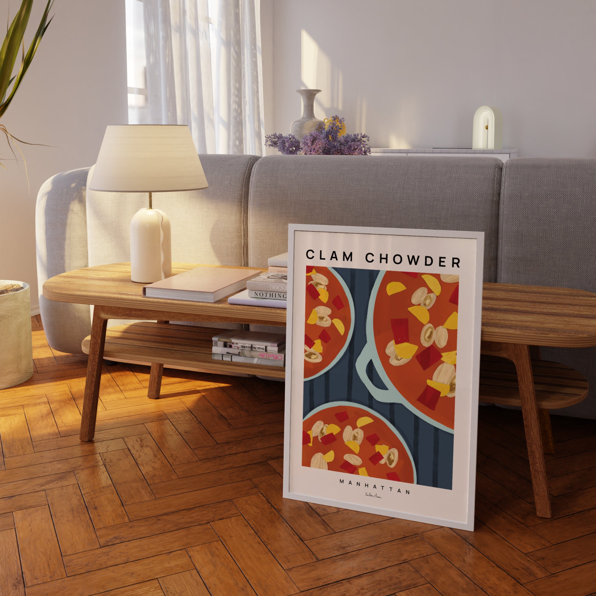 Clam Chowder Poster, Food Art Print, Manhattan Clam Chowder, Seafood ...