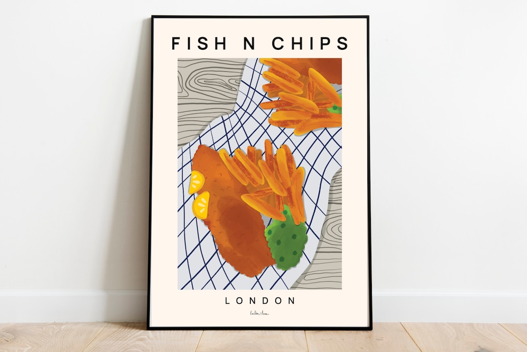 Fish and Chips Poster, Kitchen Art Print, Food Illustration, Food Art ...