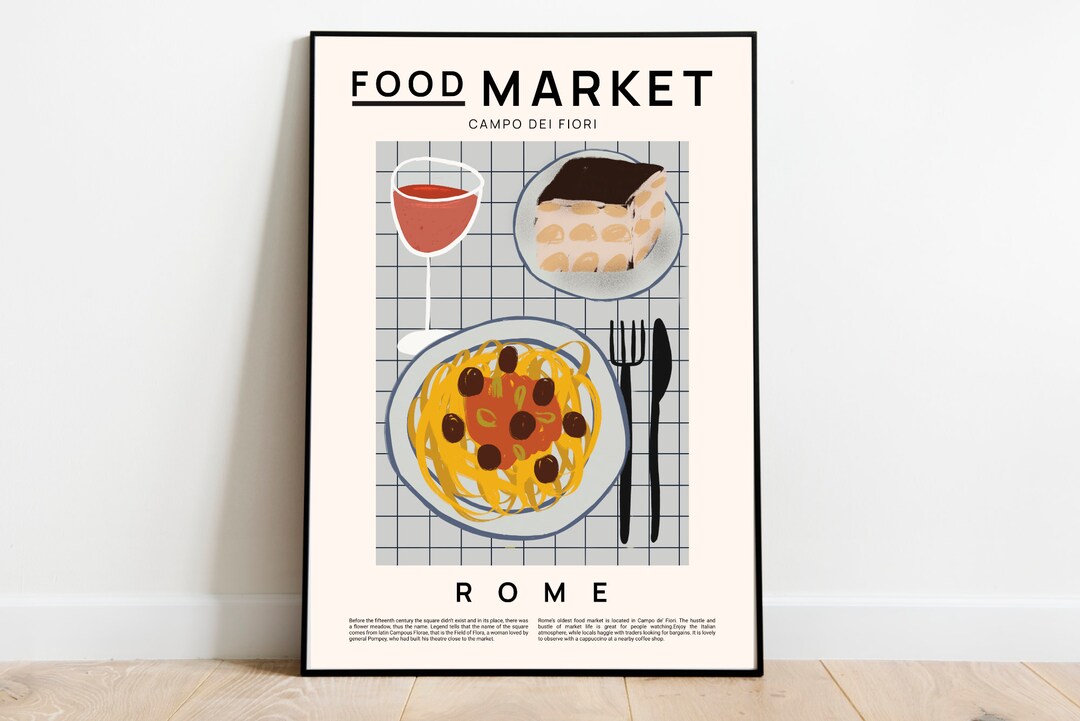 Food Market Rome Print, Food Poster, Modern Wall Art, Pasta Tiramisu ...
