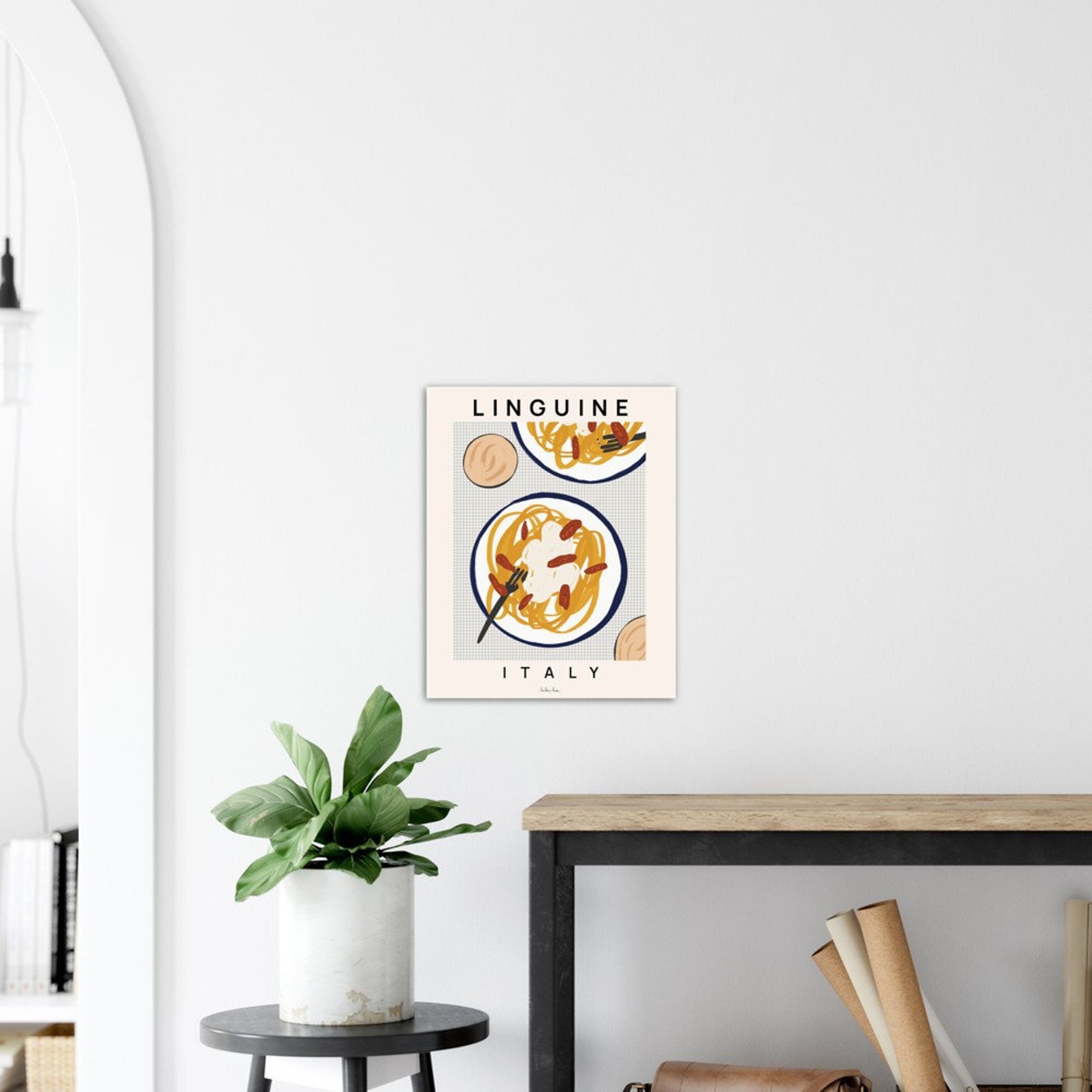 Linguine Print, Pasta Poster, Food Illustration, Kitchen Art, Modern ...